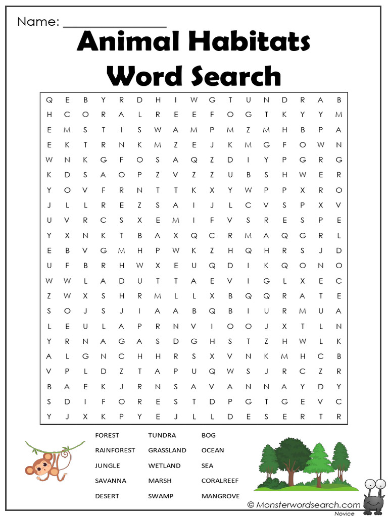 Animal Habitats Word Search Puzzle | PDF | Marsh | Swamp