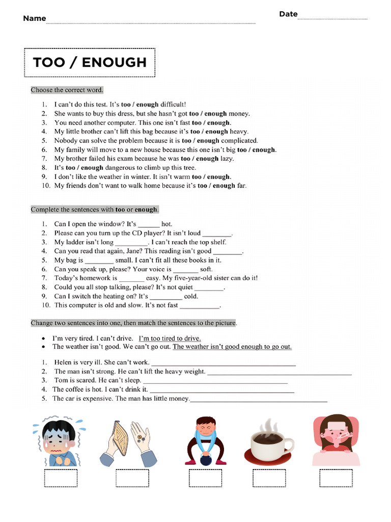 Too and Enough Worksheet 1 PDF | PDF