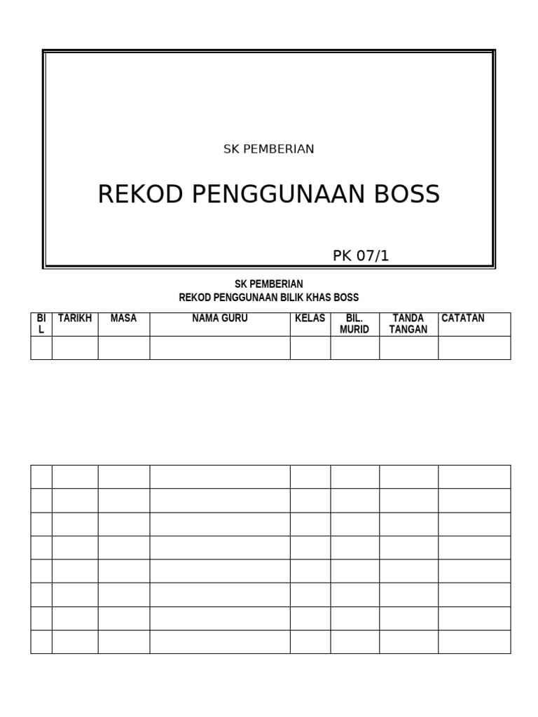 Rekod Penggunaan Boss | PDF