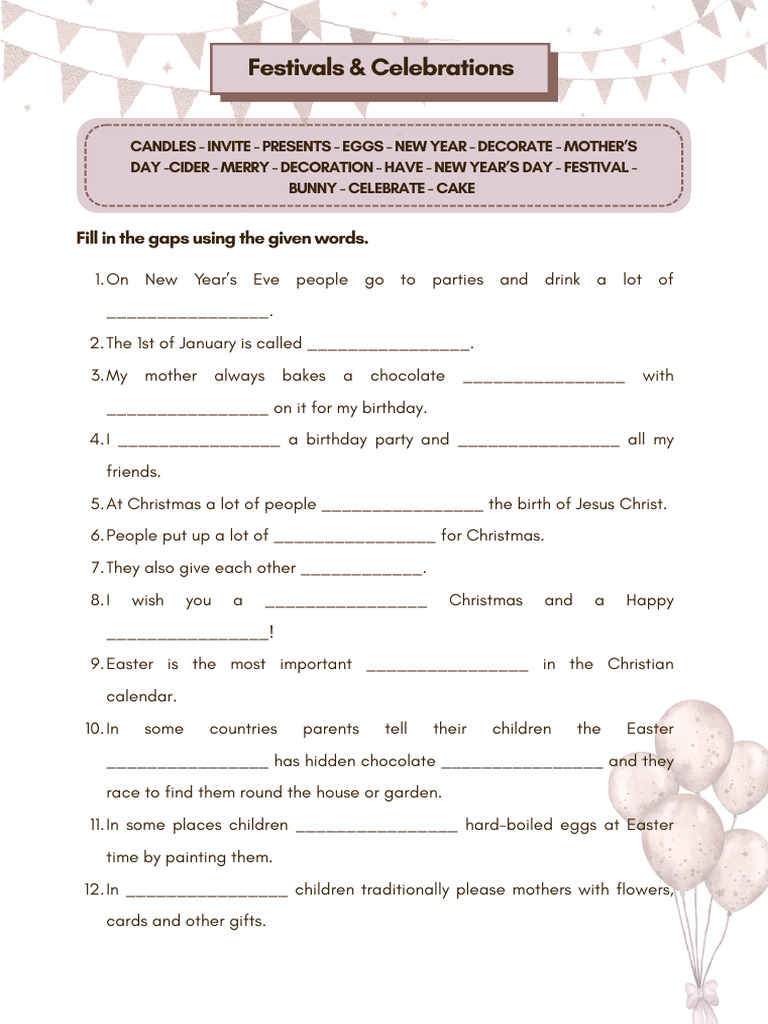 Festivals & Celebrations Worksheet | PDF