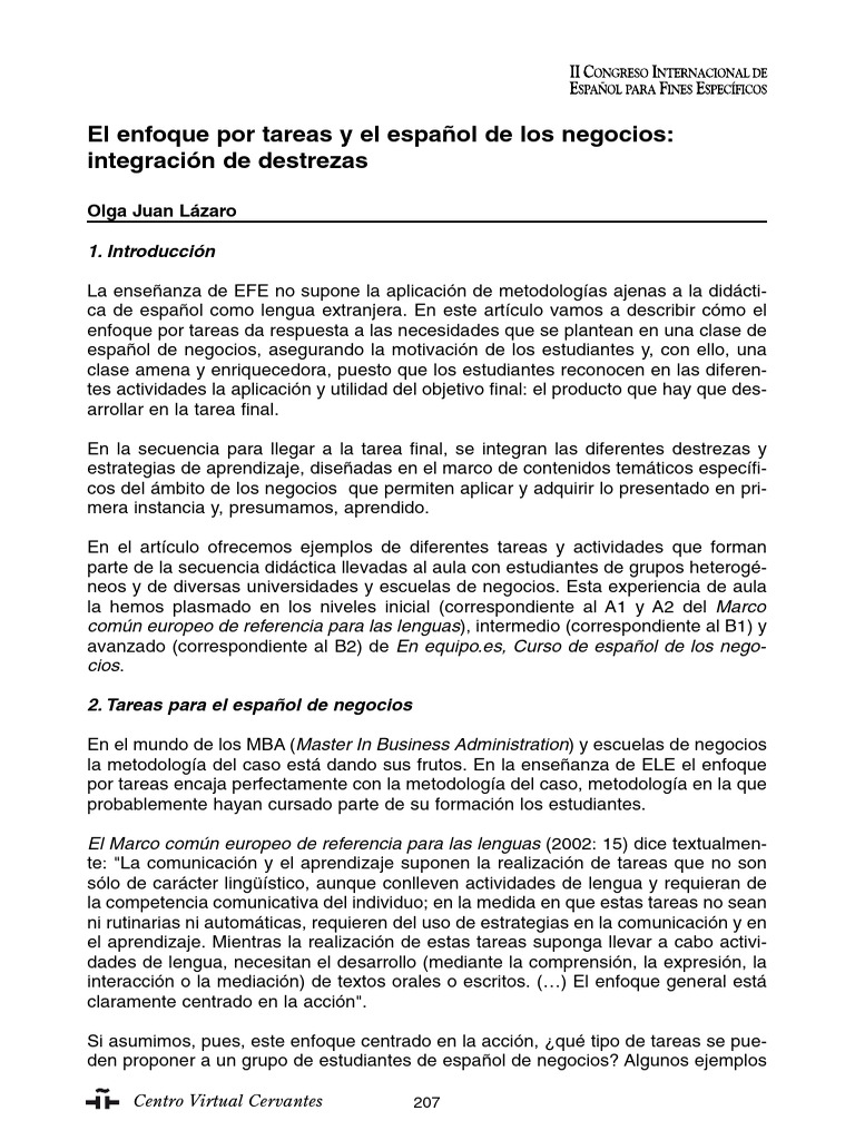 El Enfoque Por Tareas y El Español de Los Negocios | PDF | Aprendizaje | Léxico
