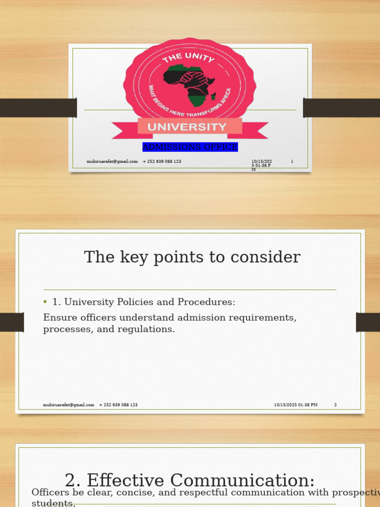 KEY POINTS TO CONSIDER in Admissions Office | PDF