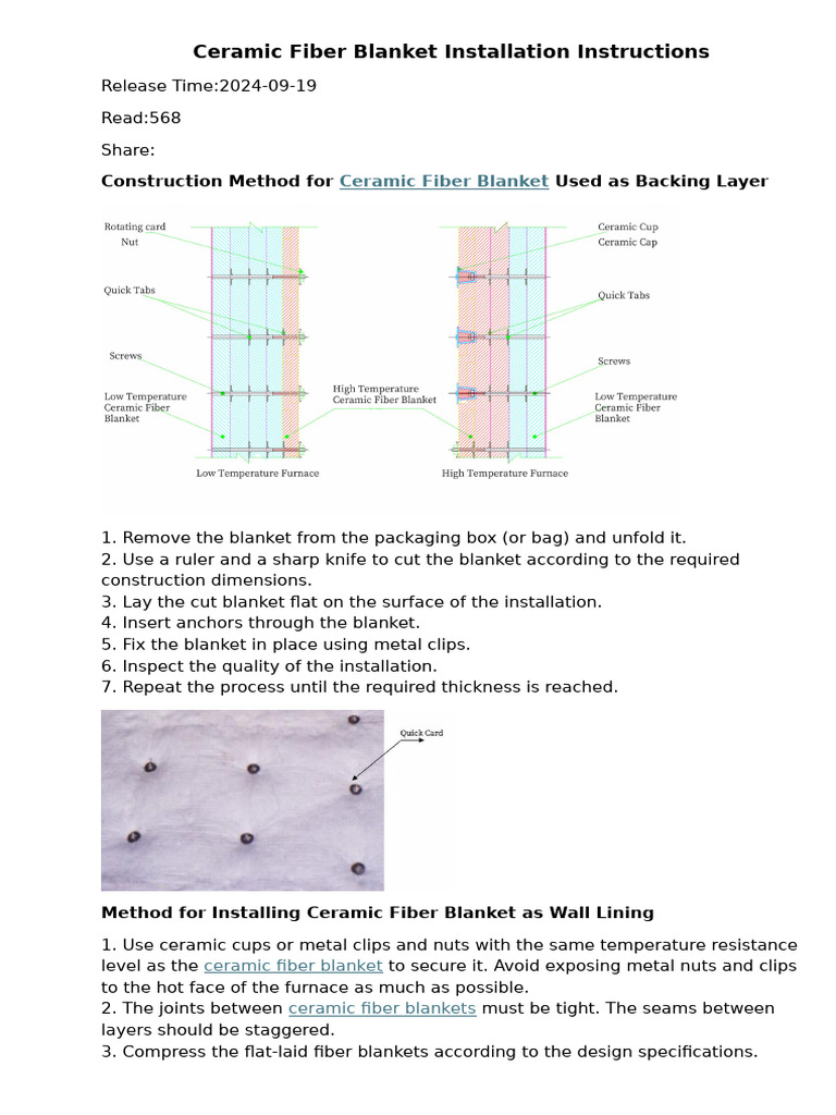 Ceramic Fiber Blanket Installation Guide | PDF | Thermal Insulation ...