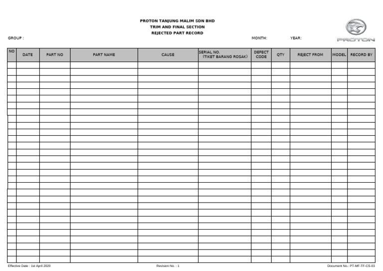 Rejected part record | PDF