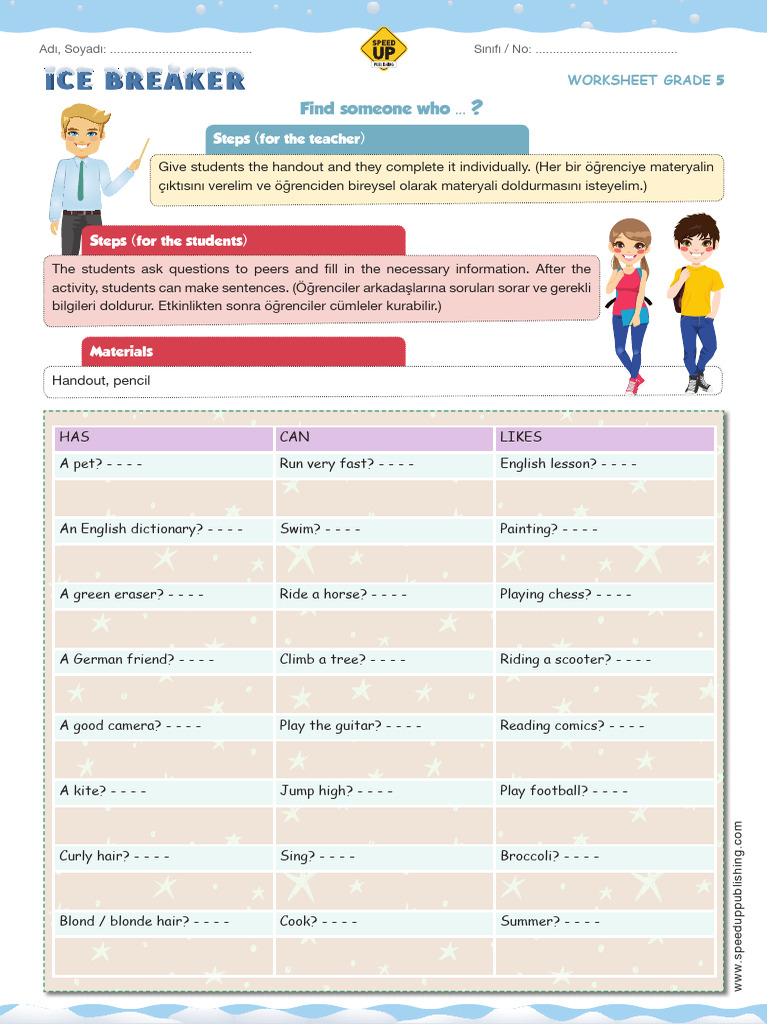 5 Sinif Ice Breaker Sheet | PDF