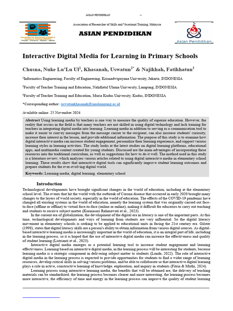 Interactive Digital Media For Learning in Primary | PDF | Learning ...