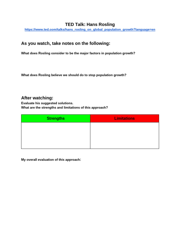 L2 TED Talk Population Growth Template | PDF
