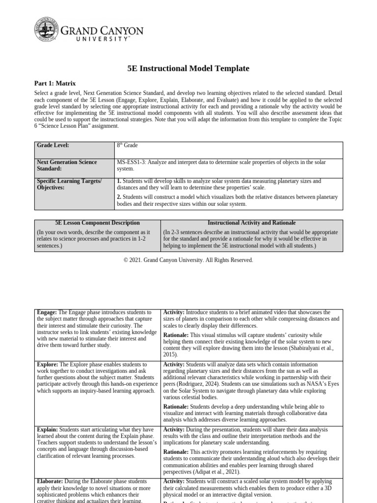 5E Model for 8th Grade Solar System Lesson | PDF | Educational ...