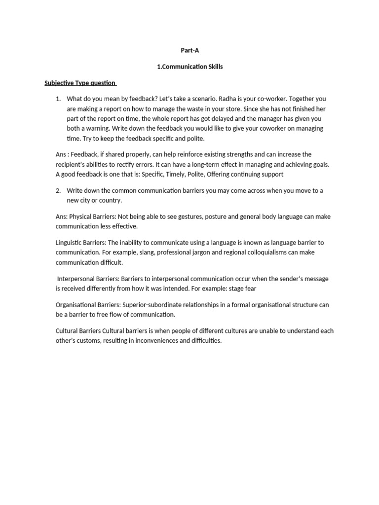 Part-A Subjective Type Question | PDF