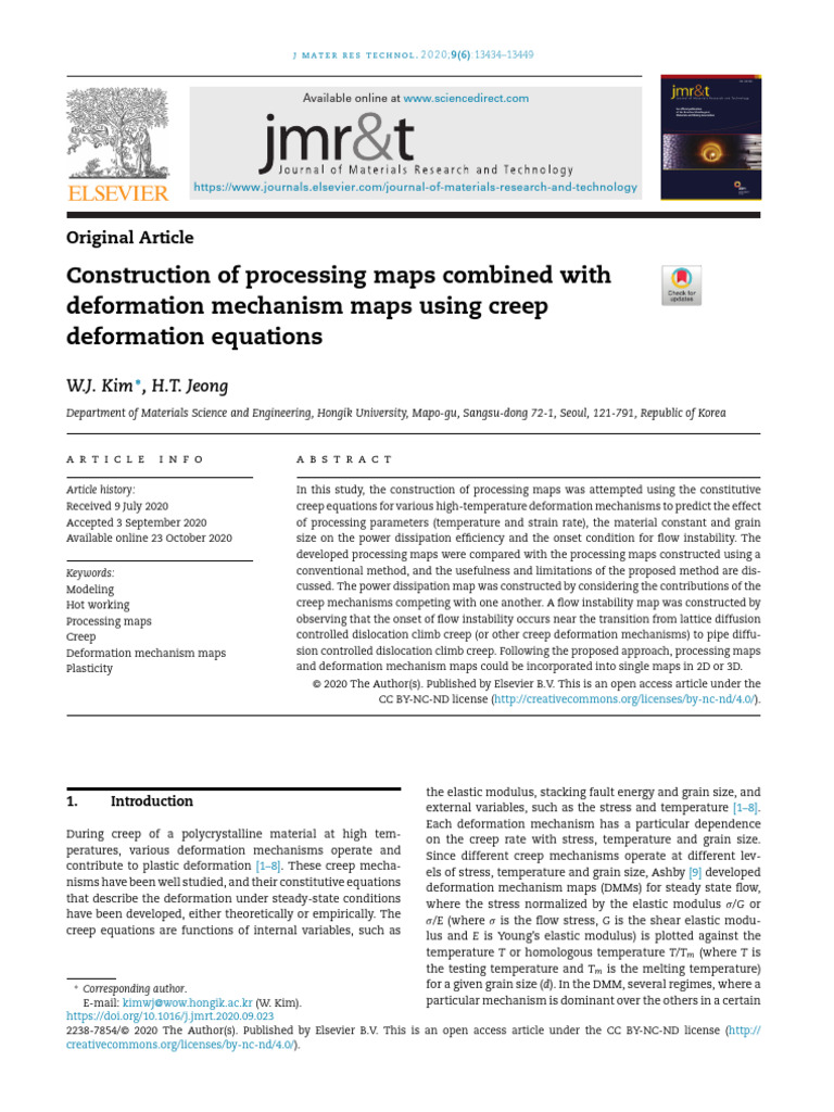 Construction of Processing Maps Combined With Deformation Mechanism Maps Using Creep Deformation ...