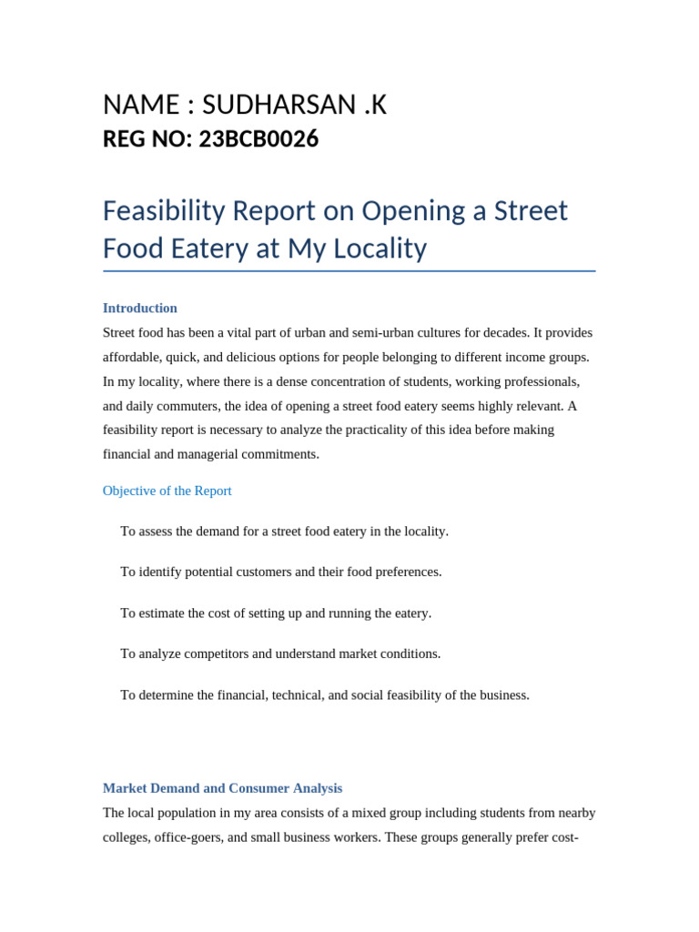Feasibility Report Street Food Eatery Detailed | PDF | Restaurants | Safety