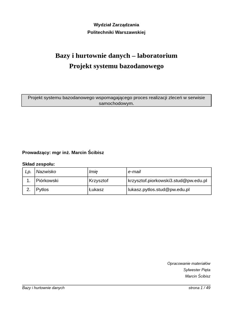 Bahur Projekt Raport PiórkowskiPytlos | PDF