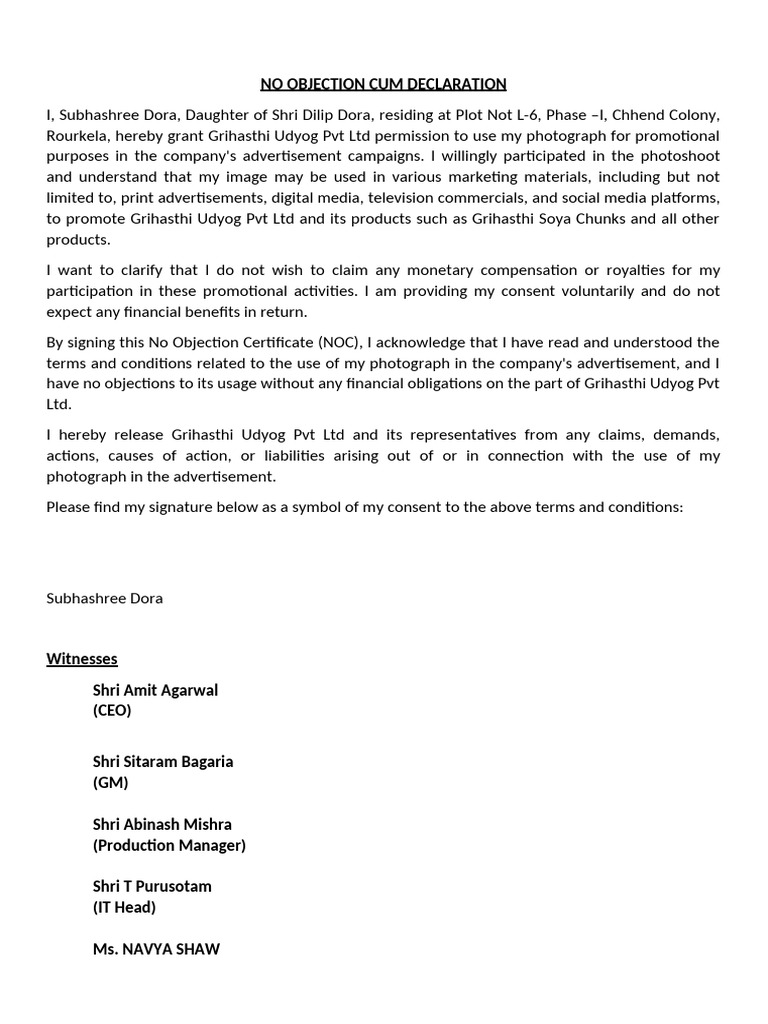Actor No Objection Cum Declaration | PDF