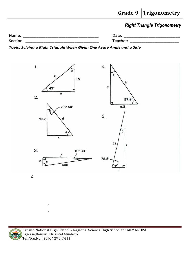 Right Triangle Trigonometry Exercises | PDF