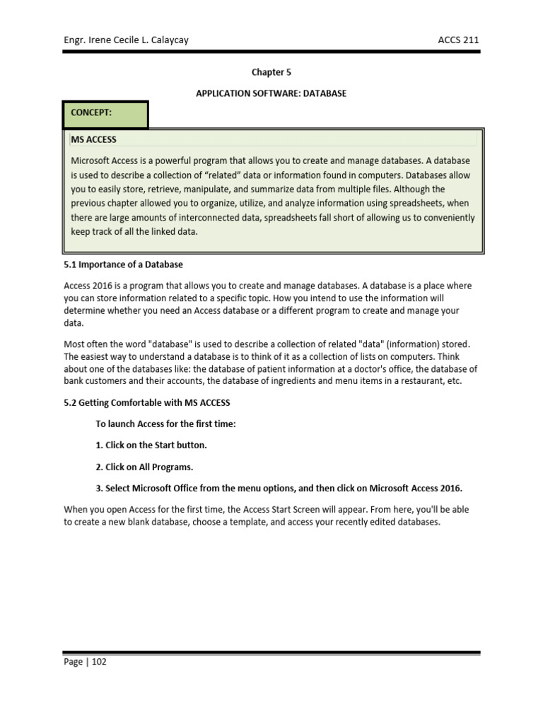 7 Chapter 5 Application Software Database | PDF | Databases | Window (Computing)