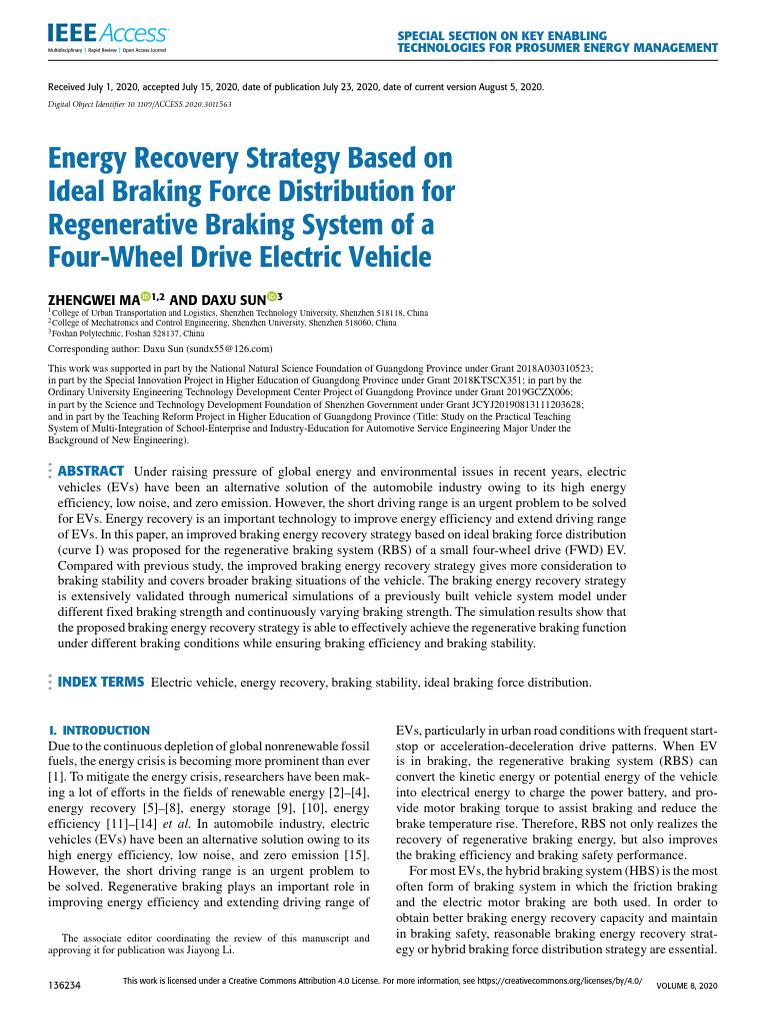 Energy Recovery in Electric Vehicle Braking | PDF | Brake | Electric ...