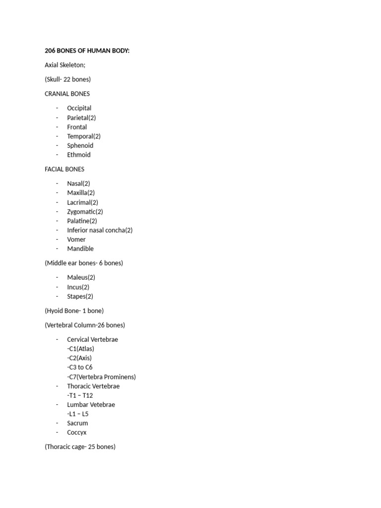 206 Bones of Human Body | PDF
