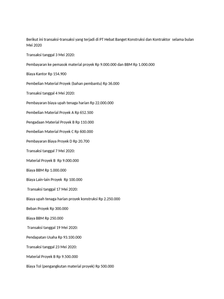 Contoh Transaksi Dan Pencatatan | PDF