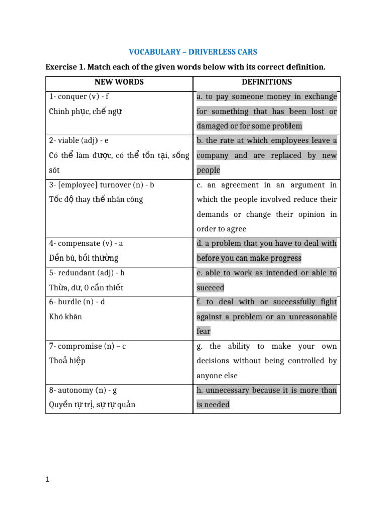 Vocabulary - Driverless Cars | PDF