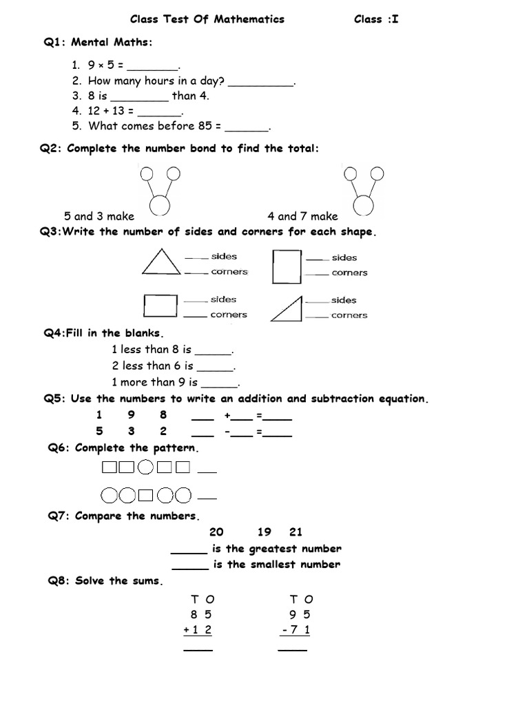 Class Test of Mathematics | PDF | Elementary Mathematics | Numbers