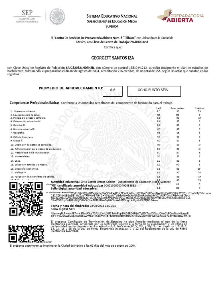 Certificado INEA {Andrea Aracely Sanchez Amparo. | PDF