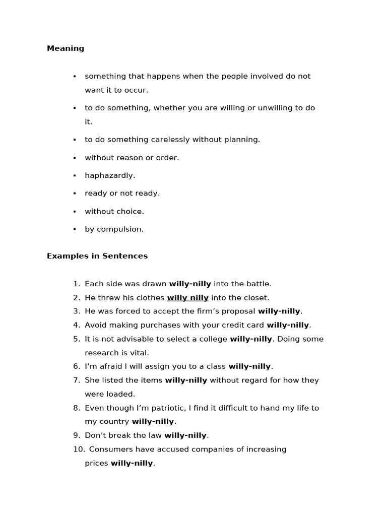 Understanding "Willy-Nilly" Meaning | PDF