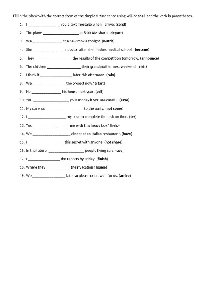 Future Tense Fill-in-the-Blank Exercise | PDF