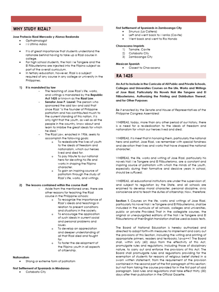 Rizal Midterm Reviewer | PDF | Philippines | Bill (Law)