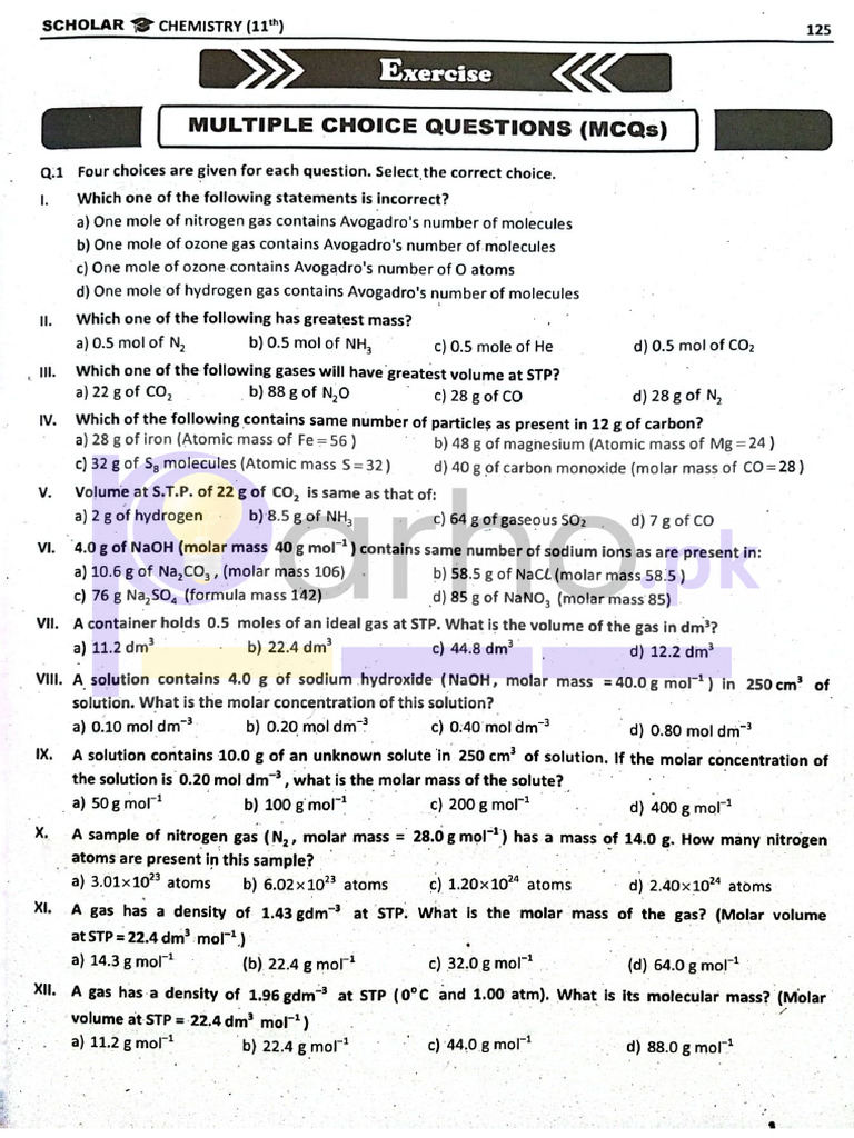 11th Class Chemistry Chapter 4 Exercise SQ | PDF