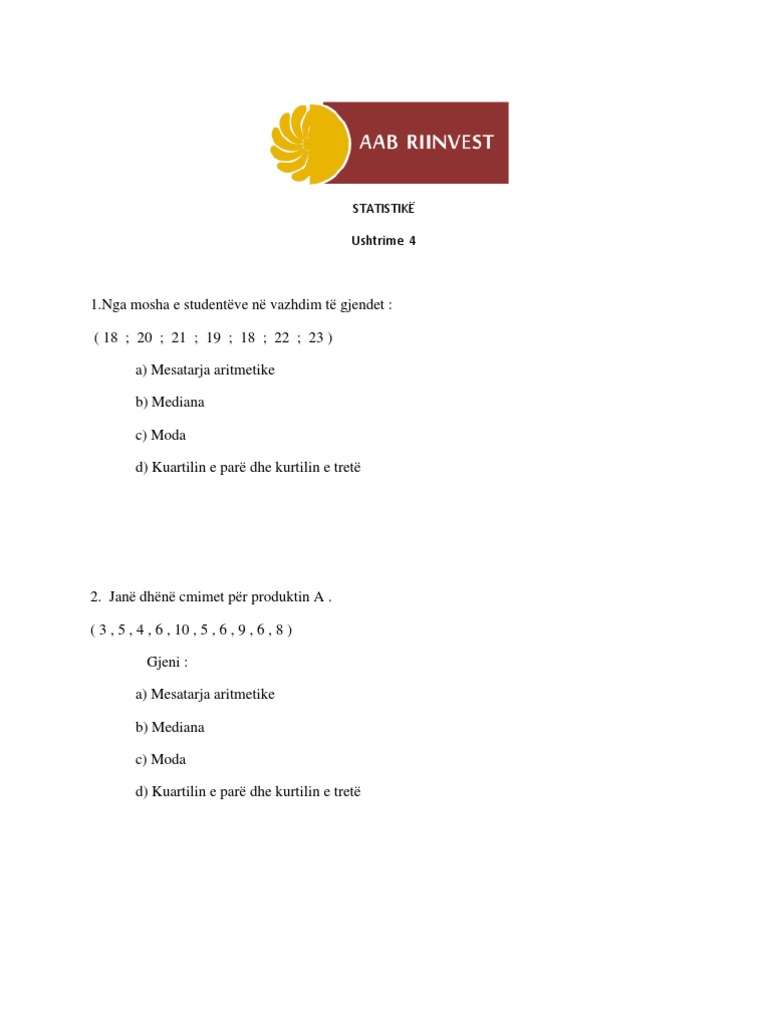 Statistike, Ushtrime 4 | PDF