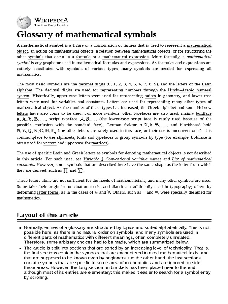 Glossary of Mathematical Symbols | PDF | Set (Mathematics) | Derivative