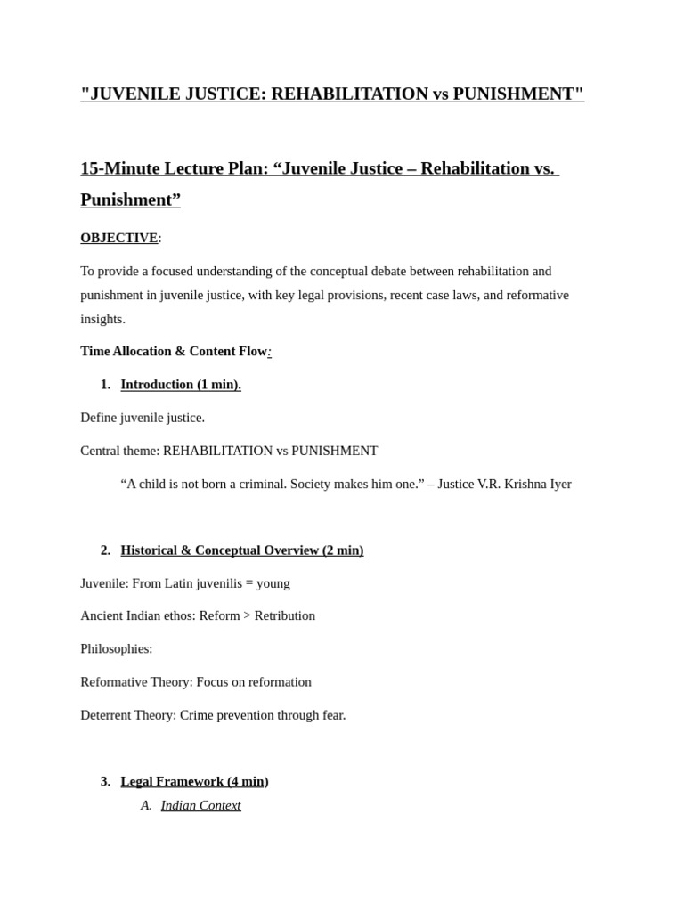 Jja (Rehab or Punishment) Teaching Plan 20 Marks | PDF | Punishments ...