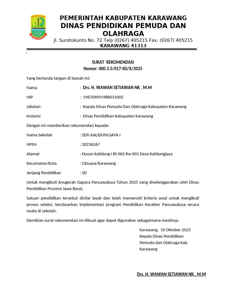 Rekomendasi SDN Kalidungjaya I 2025 | PDF