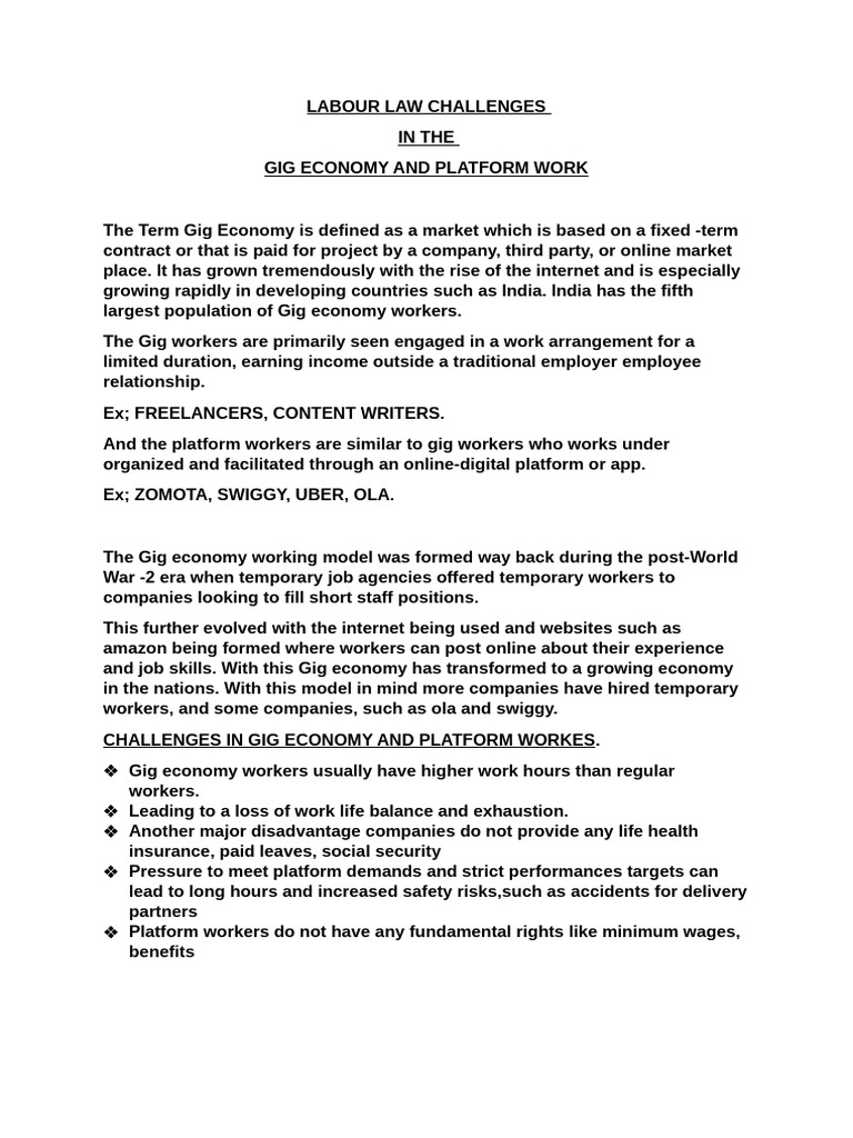Gig Economy Labour Law Challenges | PDF