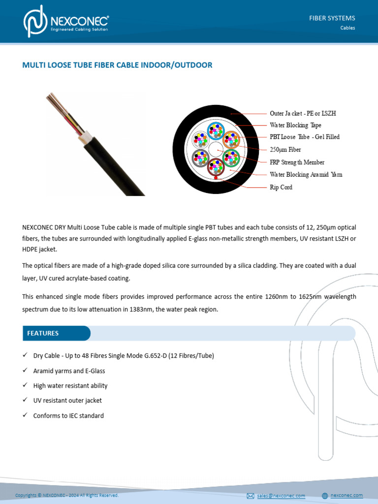 Nexconec Multi Loose Tube Fiber Cable Indoor Outdoor | PDF | Optical ...