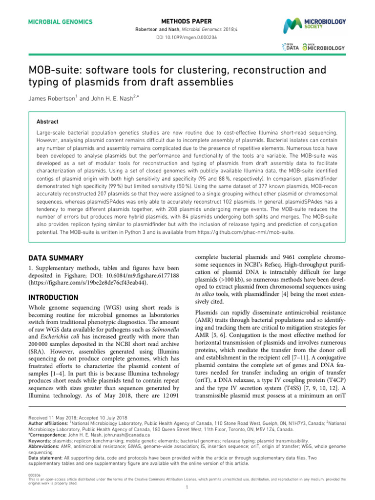 【质粒探测】MOB-suite：Software Tools for Clustering, Reconstruction and ...