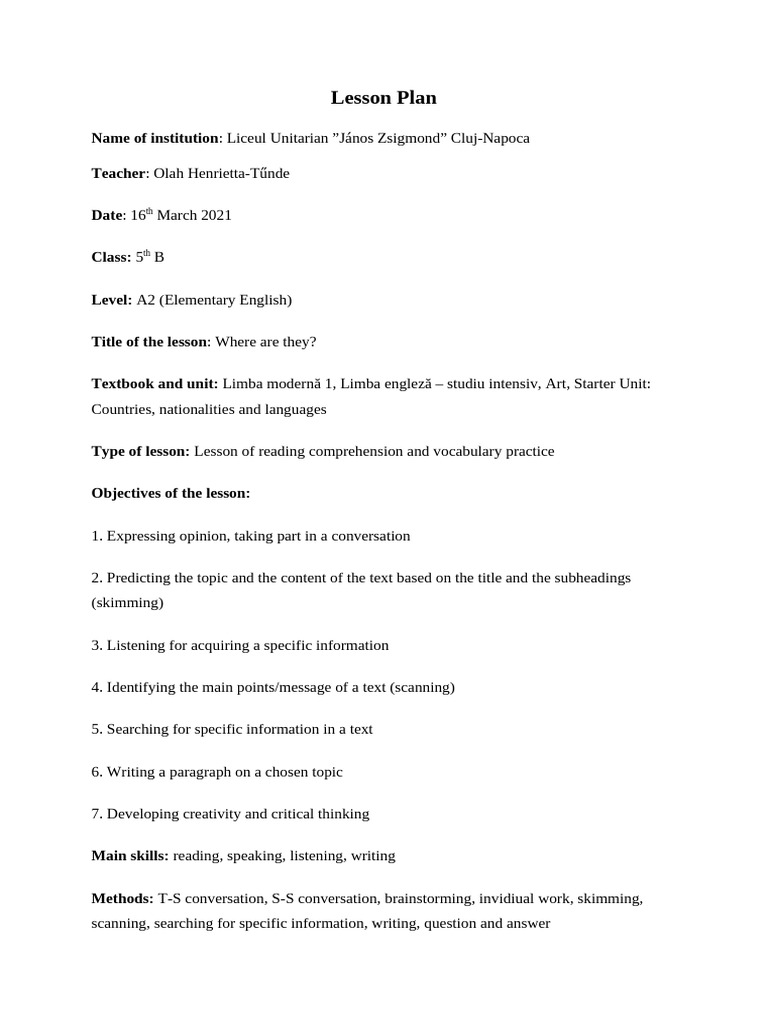 A2 English Lesson Plan: Countries & Languages | PDF | Speed Reading ...