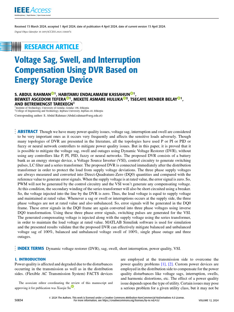 Voltage Sag Swell and Interruption Compensation Using DVR Based On ...