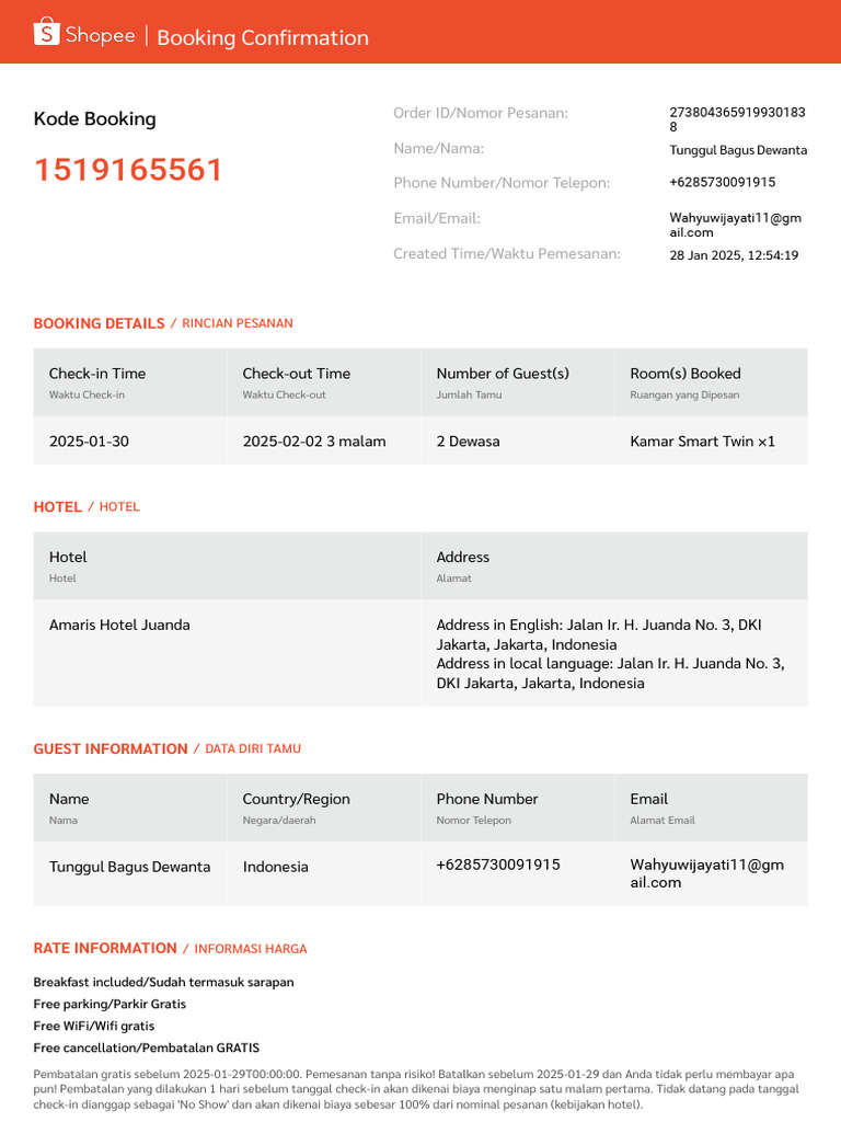 Konfirmasi Pemesanan | PDF