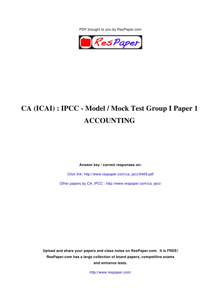 Respaper CA (Icai) - Ipcc - Model Mock Test Group I Paper 1 Accounting ...
