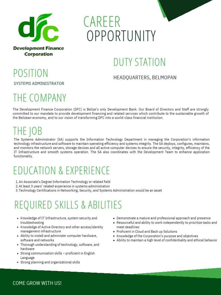 Systems Administrator-2025 DFC Web Download Vacancy Ad | PDF | System ...