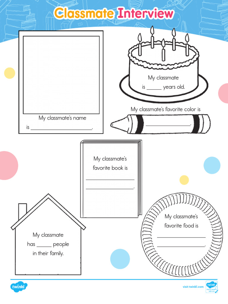 Color Back To School Classmate Interview Activity | PDF