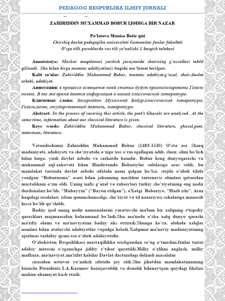 Po'Latova Munisa Botir Qizi | PDF