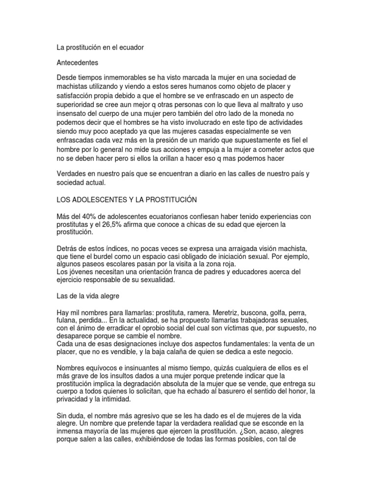 La Prostitucion En El Ecuador Pdf Prostitución Mujer