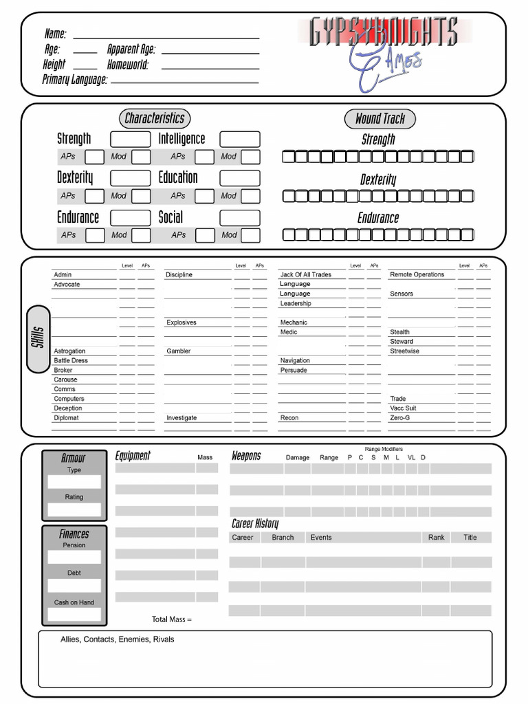 Hub Federation Character Sheet (Editable) | PDF