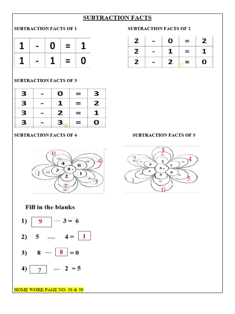 With Answers - Subtraction Facts New Upto 50 | PDF