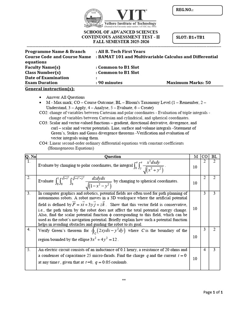 b1 Slot Cat-2 Updated Key | PDF | Integral | Equations