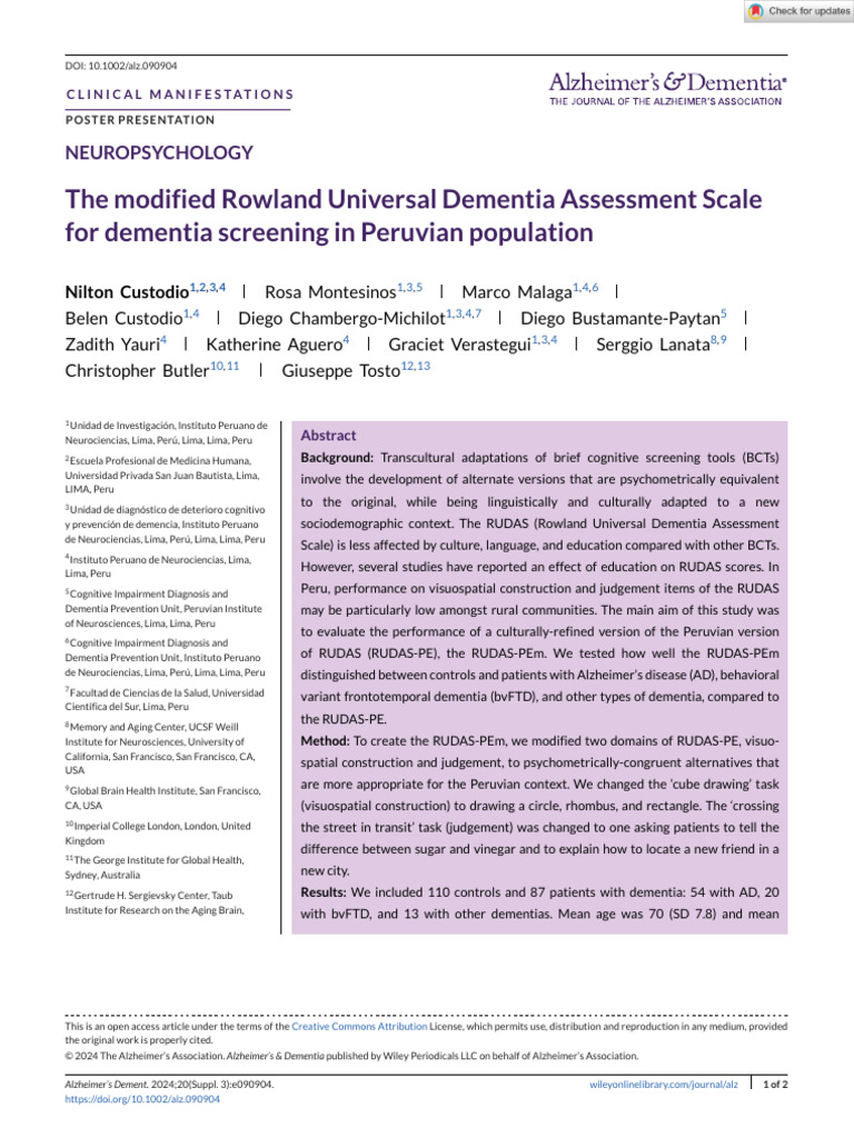 Alzheimer S Dementia - 2025 - Custodio - The Modified Rowland Universal ...