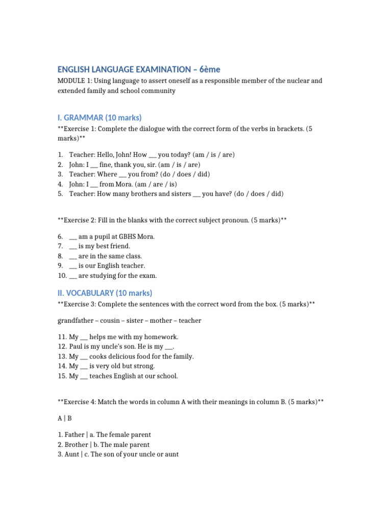 English Exam 6eme Module1 | PDF | English Language | Reading Comprehension