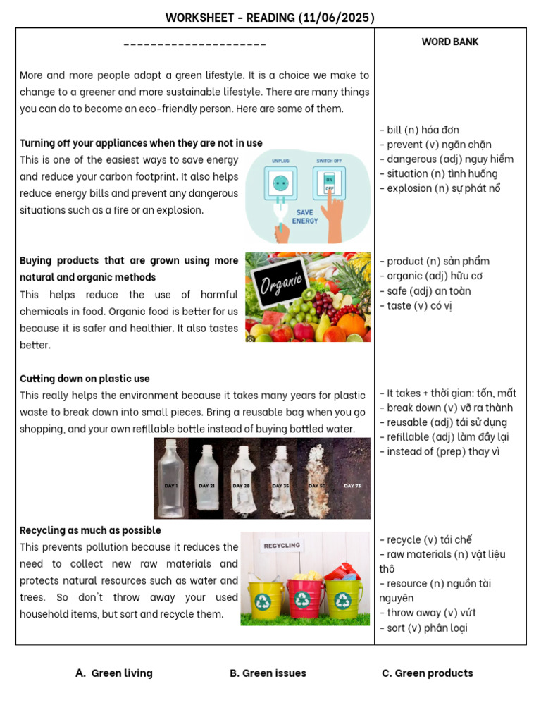 Worksheet (g10 - U2 - Reading) | PDF | Sustainable Development ...